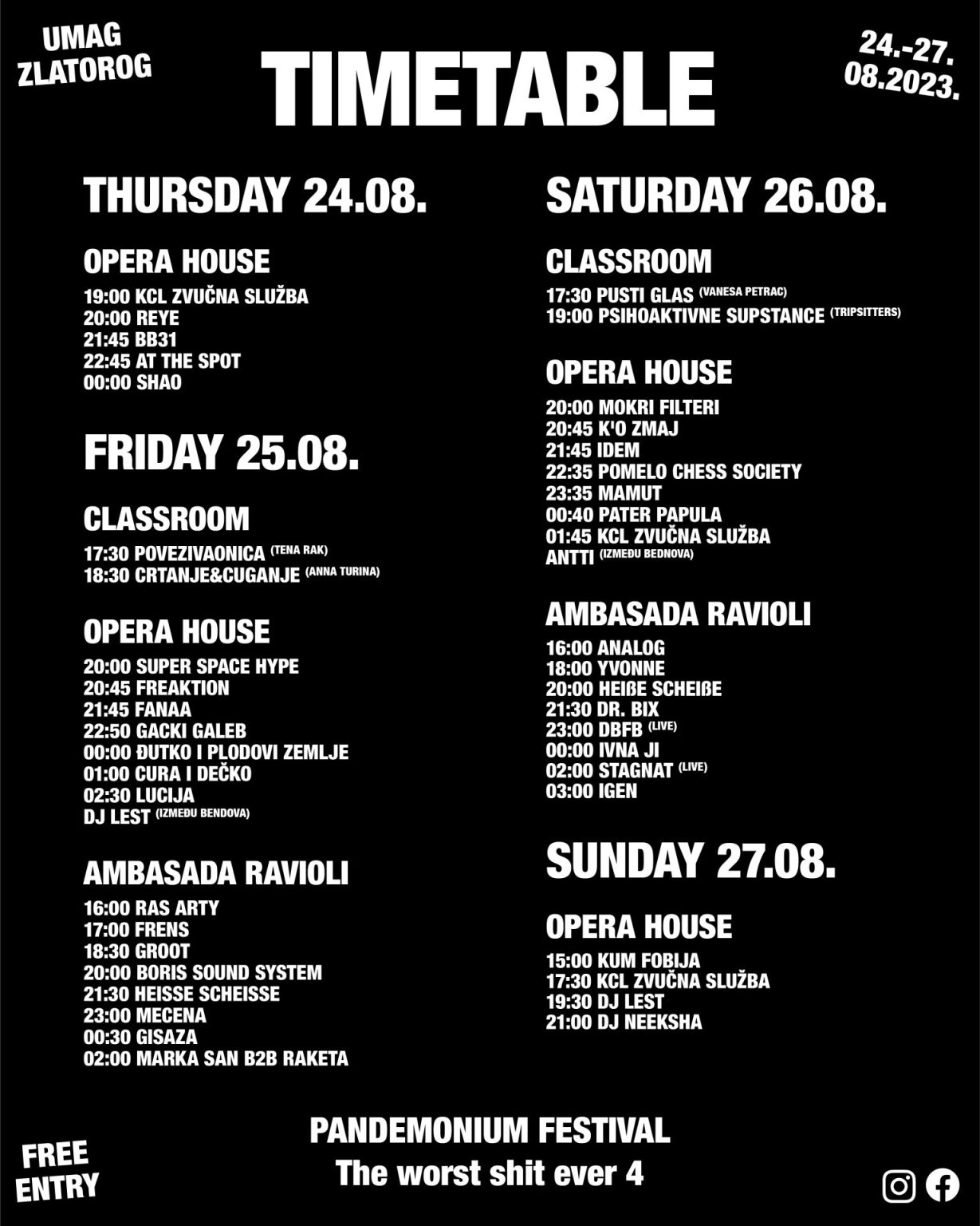 Timetable - Pandemonium Festival